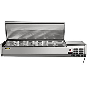 VEVOR 40Qt Sandwich Table 150W Stainless Salad Bar Refrigerated Condiment Prep Station, 60in, Silver
