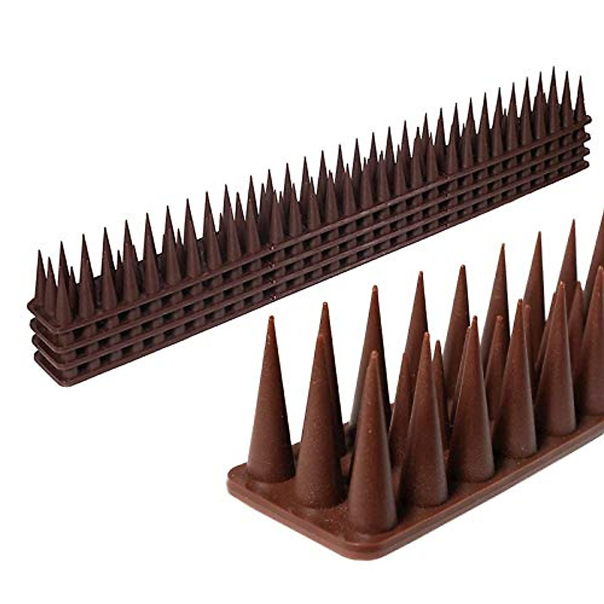 Unkno 12 Pack Plastic Bird Deterrent Spikes 16.7 Feet Fence Spikes for Cat,Birds,Bird Spikes, Squirrel Spikes，Spike Strips for Bird Cat Squirrel Pigeons（ Brown）