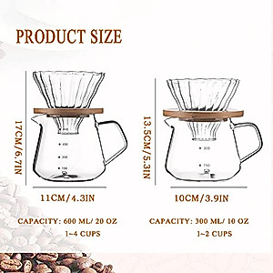 COFISUKI Pour Over Coffee Maker - 600ML Glass Carafe Coffee Server with Glass Coffee Dripper/Filter, Drip Coffee Maker Set for Home or Office, 1-4 Cups