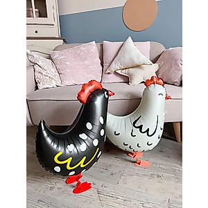 Generic 6Pcs Walking Pet Chicken Foil Balloons for kids gift,Standing Animal Mylar Balloon,Supplies Animal Theme Birthday Party Decorations Baby Shower (3Pcs white chicken 3Pcs black chicken)