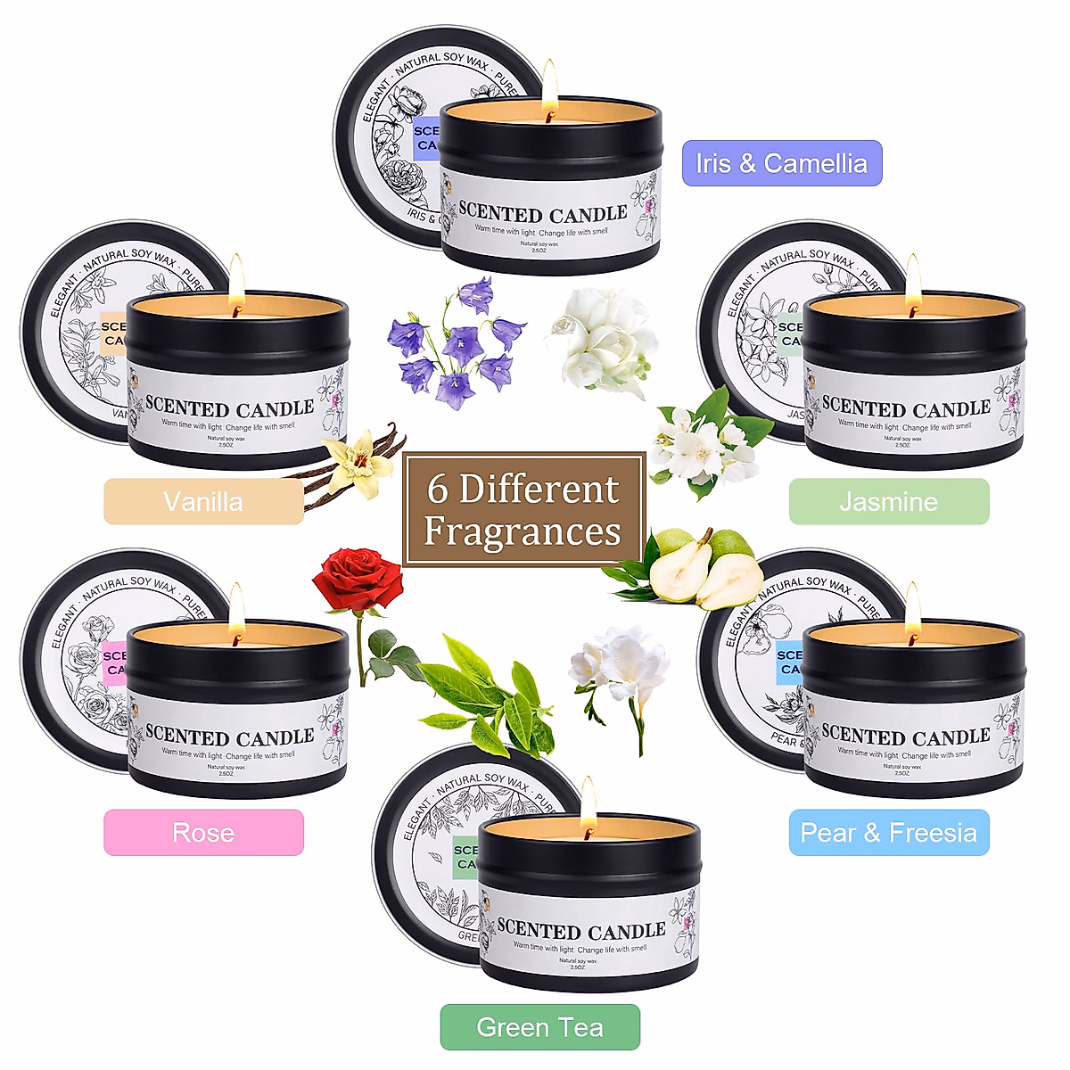 Scented Candles for Women and Men, 6 Pack Aromatherapy Candles for Home Scented, Natural Soy Jar Candle Bulk Gift Set for Christmas Birthday Thanksgiving Mother Coworker