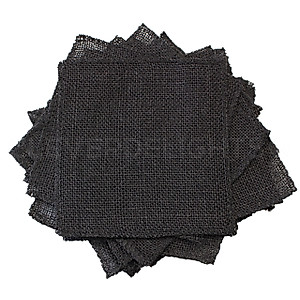 CleverDelights 6 Inch Black Burlap Squares - 12 Pack - Jute Burlap Fabric - Finished Edges - 6" x 6"