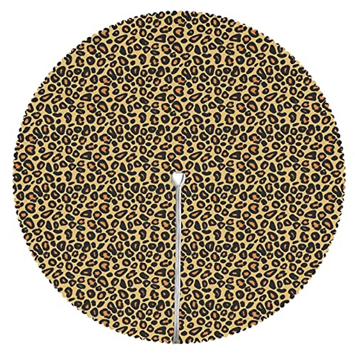 Animal Print Pattern round outdoor tablecloth,Round Tablecloth with Umbrella Hole and Zipper for Patio Garden,Waterproof Spill-Proof,for patio table with umbrella(72" Round,Mustard Orange and Black)