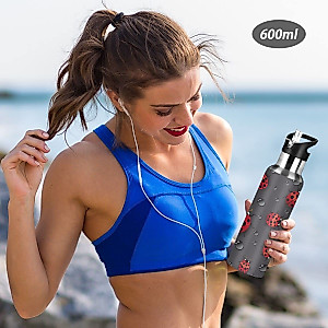 xigua Ladybug Water Bottle Double Walled Stainless Steel Leak Proof Thermo Flask for Sports Gym Cycling Outdoor,20 oz.