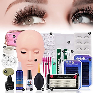19pcs False Eyelashes Extension Practice Exercise Set, Professional Flat Mannequin Head Lip Makeup Eyelash Grafting Training Tool Kit for Makeup Practice Eye Lashes Graft White-with Glue