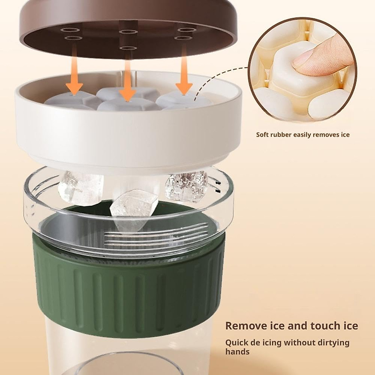 Insulated Reusable Iced Coffee Cup,Portable Insulated Tea Iced Cup Maker with Airtight Lid,Leakproof Drinking Tumbler, Dishwasher Safe, Reusable Bottle for Soda Beer Water (3 ice Cubes)
