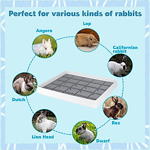 FHTONGE Extra Large Rabbit Litter Box Trainer Tray, Bunny Potty Training Litter Box for Cage,Rectangular Rabbits Litter Pan Pet Toilet with Grid for Squirrel Guinea Pig Rat Chinchilla Hedgehog Hamster