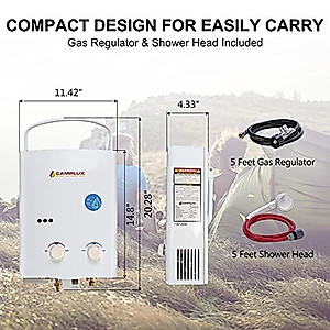 Camplux 5L Outdoor Portable Water Heater, 1.32 GPM Tankless Propane Gas Water Heater for RV, Camping, Barns, White