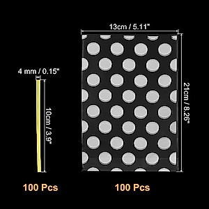 uxcell 100 Pcs Clear Cello Bags, Round Spot Flat Plastic Cello Treat Bags with Gold Twist Ties Gift Bags Cookie Bags for Christmas Snacks Candy Cookie Gifts, White