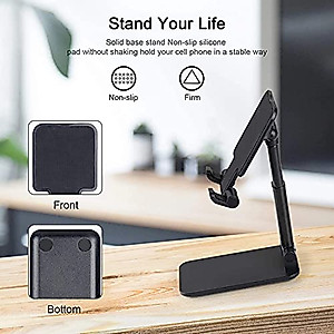 Foldable Cell Phone Stand, Zinalop [2021 Latest] Angle & Height Adjustable Desk Phone Holder with Stable Anti-Slip Design Compatible with iPhone 12/12 Pro/Smartphones/iPad Mini/Kindle(Black)