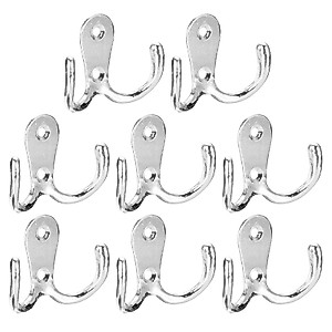 uxcell Wall Hooks, 8Pcs - Zinc Alloy Double Prong Retro Hook, Hooks for Hanging Towel Coat Backpack Clothes Scarf Keys Hat Cup (Chrome)