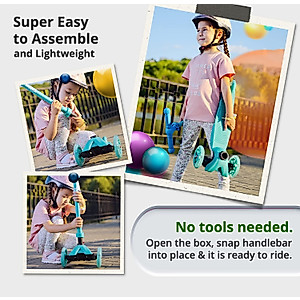 Kicksy - Kids Scooter - Toddler Scooter for Kids 2-5 Adjustable Height - 3 Wheel Scooter for Kids Ages 3-5 Boys & Girls - Kids Three Wheel Scooter with Light Up LED Wheels