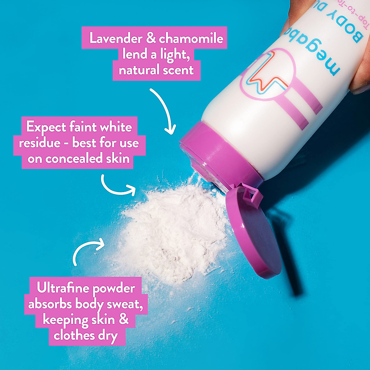 Megababe Sweat Absorbing Body Powder - Body Dust | with Lavender & Aloe | Talc-Free, All Natural | 6 oz