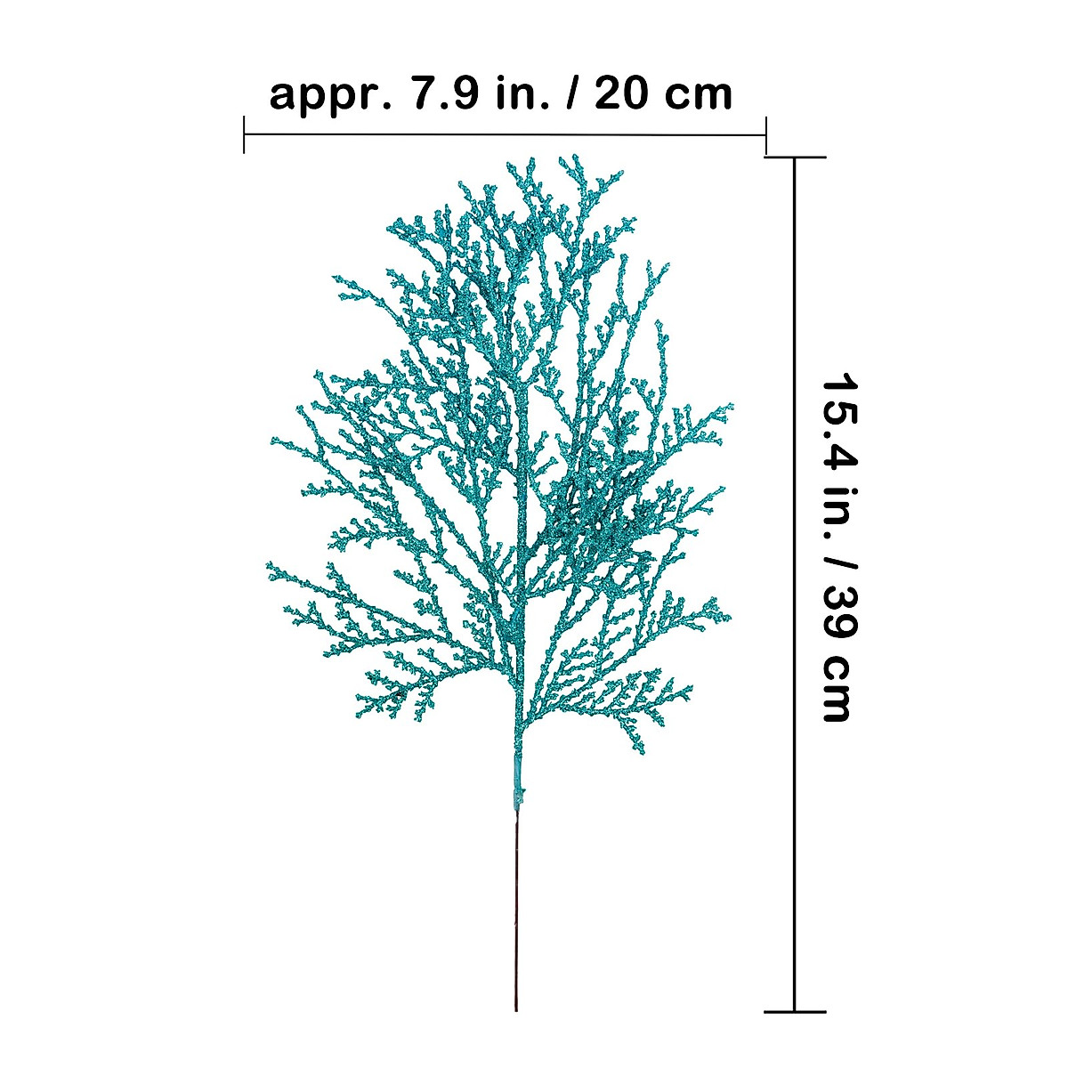 Winlyn 15 Pcs Teal Glitter Artificial Cedar Picks Sprays Christmas Floral Picks Faux Cedar Branches Stems Teal Christmas Tree Picks 15.4" H for Floral Arrangement Wreath Swag Winter Centerpiece