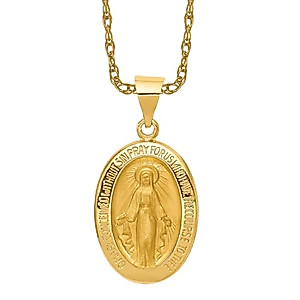 IceCarats 14K Yellow Gold Our Lady of Miraculous Medal Blessed Virgin Mary Necklace Charm Pendant 27.5mm x 14mm Only
