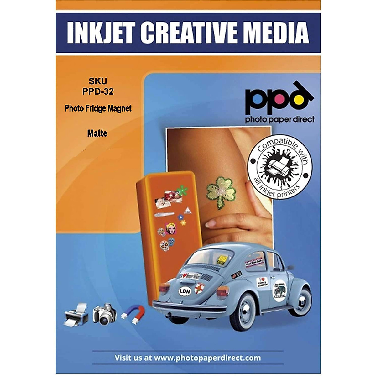 PPD Printable Inkjet Magnetic Sheets Matte Finish Premium 11mil Thick Photo Paper Quality, Instant Dry and Water-Resistant 8.5x11 x 5 Sheets (PPD-32-5)