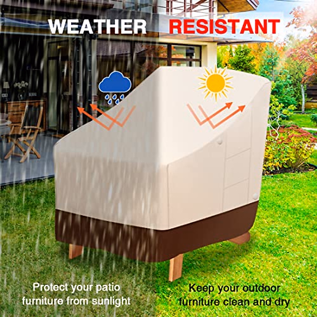 Tuyeho Patio Chair Cover 40 x 37 x 30 inch, 900D Heavy Duty Outdoor Adirondack Chair Cover, Waterproof & Weather Resistant for Your Patio Lounge Deep Seat Chair (Beige & Brown)