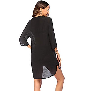 Ekouaer Bathing Suit Cover Up for Women V Neck Button Down Swimsuit Coverup Beach Dress Shirt Black