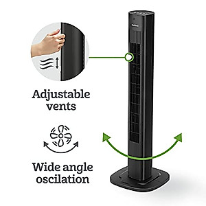 HOLMES 36" Smart WI-FI Connected Tower Fan, Alexa Fan, Voice Control, Oscillation, Digital Control Panel, Remote Control, 3 Speed Settings, 3 Modes, 15-Hour Auto-Shut Off Timer, Black Finish