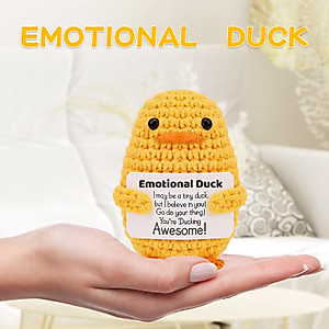 Hoedia Handmade Emotional Pickle Gift, Cucumber Crochet Doll Inspirational Gifts with Cards, Cute Knitted Funny Support Pickle Potato Friend Birthday (Emotional Duck)