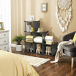 SONGMICS Cube Storage Organizer and Fabric Storage Bins Bundle, Closet Organization and Storage, Foldable Cube Baskets and Shelving, Gray ULPC06G and UROB26LG