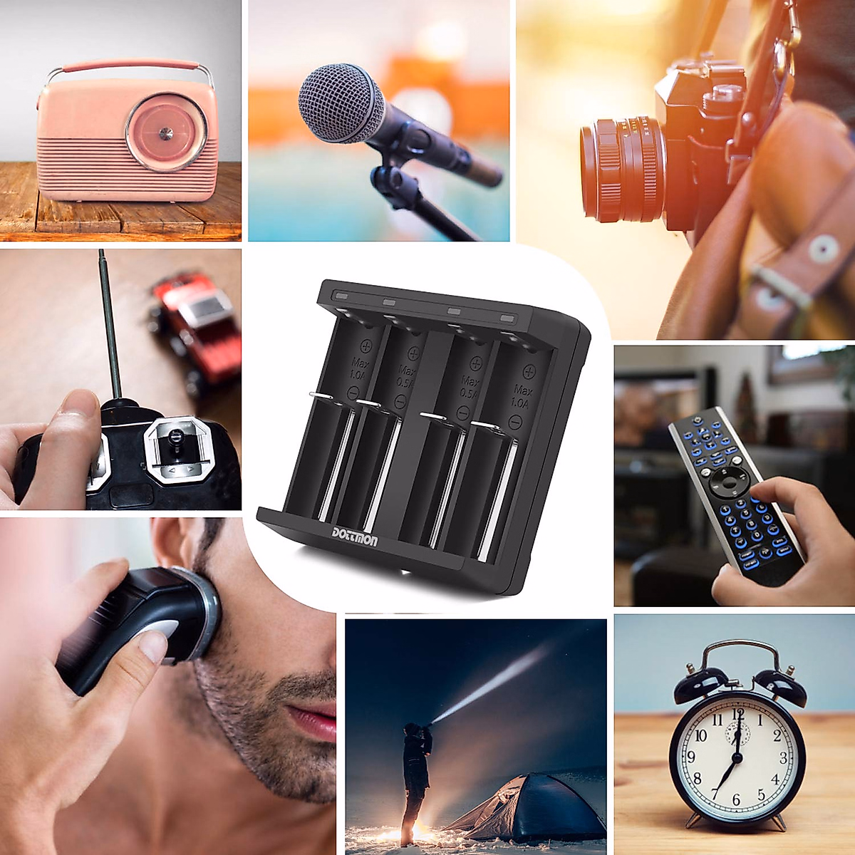 Dottmon LED 4-Slots Intelligent Universal Battery Charger for 3.6V/3.7V Li-ion 10440 14500 14650 16340 17670 18500 18650 18700 22650 20700 21700 22700 25500 26650 26700 Batteries