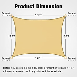 MR. COVER Sun Shade Sail 10 x 13 ft Rectangle for Patio Garden Backyard Outdoor Facility, Rip-Resistant & UV-Block, Double Stitched, Sand Color