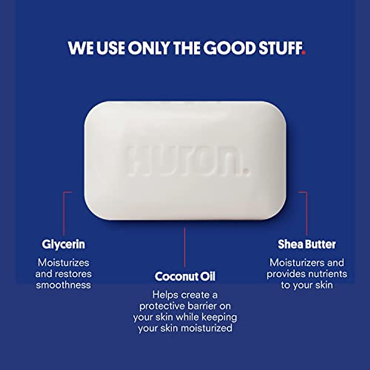 Huron Bar Soap for Men - Hydrating Body Soap - Vitamin-Rich Soap With Shea Butter & Coconut Oil - Keeps Skin Clean, Smooth, & Moisturized - Sandalwood + Black Pepper, 1 Bar