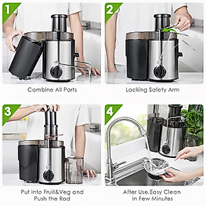 Juicer Machine, 800W Juicer with 3.0" Large Mouth for Whole Fruits and Vegetables, Juice Extractor with 3 Speeds, Easy to Use/Clean,Anti-Drip