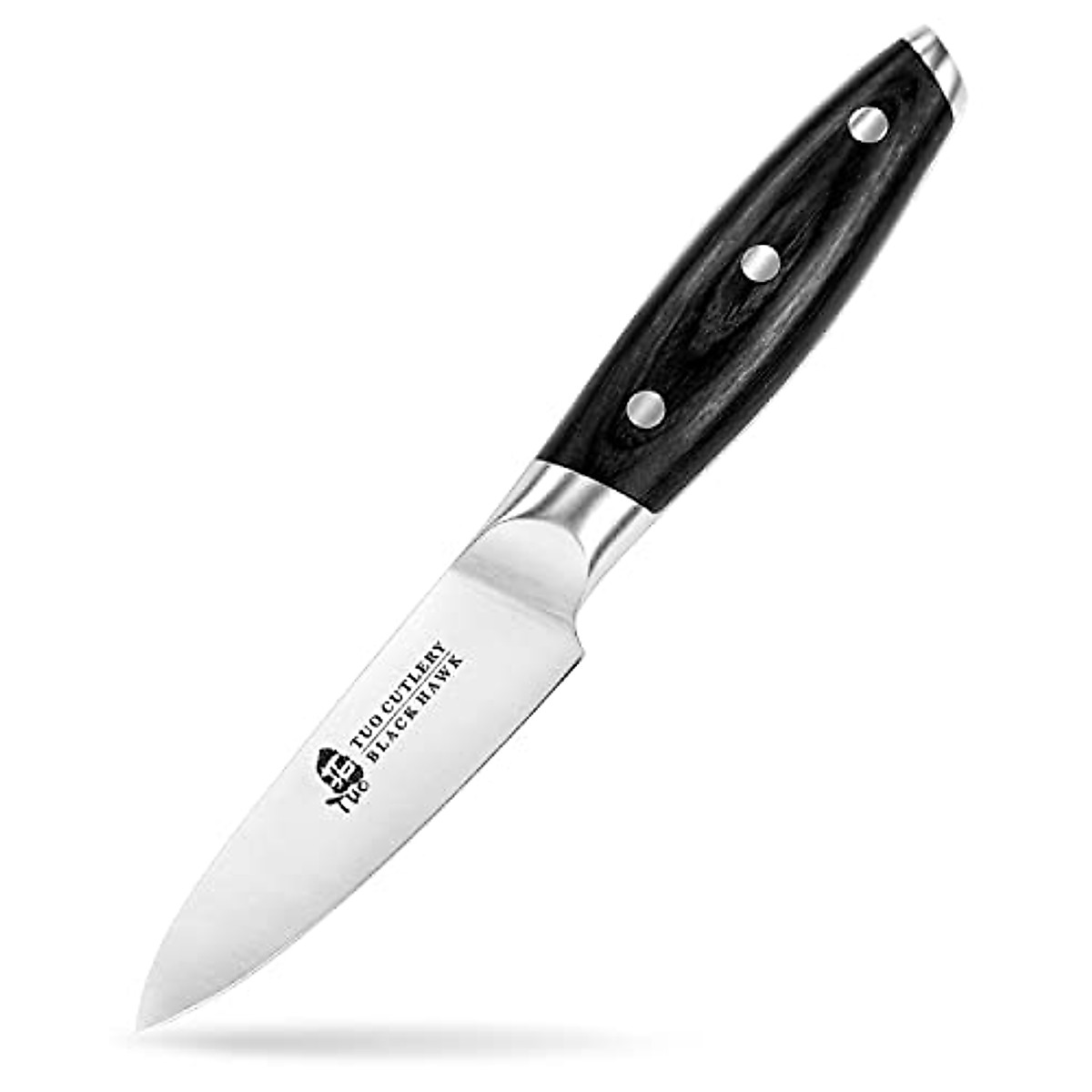 TUO Paring Knife 3.5 inch Fruit Peeling Knife Ultra Sharp Kitchen Chef Knife - German HC Steel Full Tang Pakkawood Handle - BLACK HAWK SERIES with Gift Box
