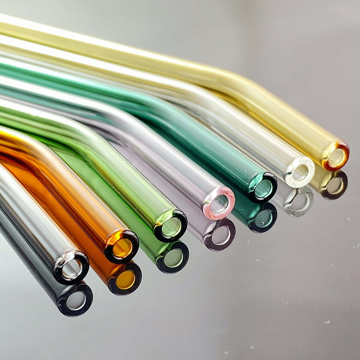 Colored Reusable Glass Straws, 8.7" x 8 mm Healthy Straw for Beverages Tea Coffee, ECO Friendly - BPA Free, Pack of 7 with 2 Cleaning Brush