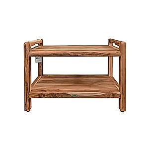 EcoDecors Teak Shower Bench 29" Wood Shower Seat Stool with Storage Shelf and LiftAide Arms, Eleganto Shower Bench for Indoors and Outdoors