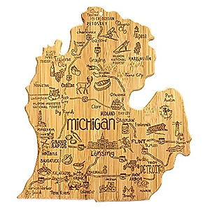 Totally Bamboo Destination Michigan State Shaped Serving and Cutting Board, Includes Hang Tie for Wall Display