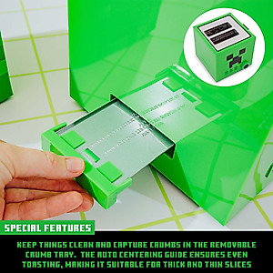 Minecraft Green Creeper 2-Slice Toaster For Bagels, Waffles, and Breads | Features 6 Settings With Defrost Option | Imprints Creeper Symbol On Bread