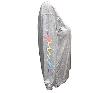 Victoria's Secret Pink Campus Long Sleeve Crew Neck Color Gray Rainbow New (X-Large)