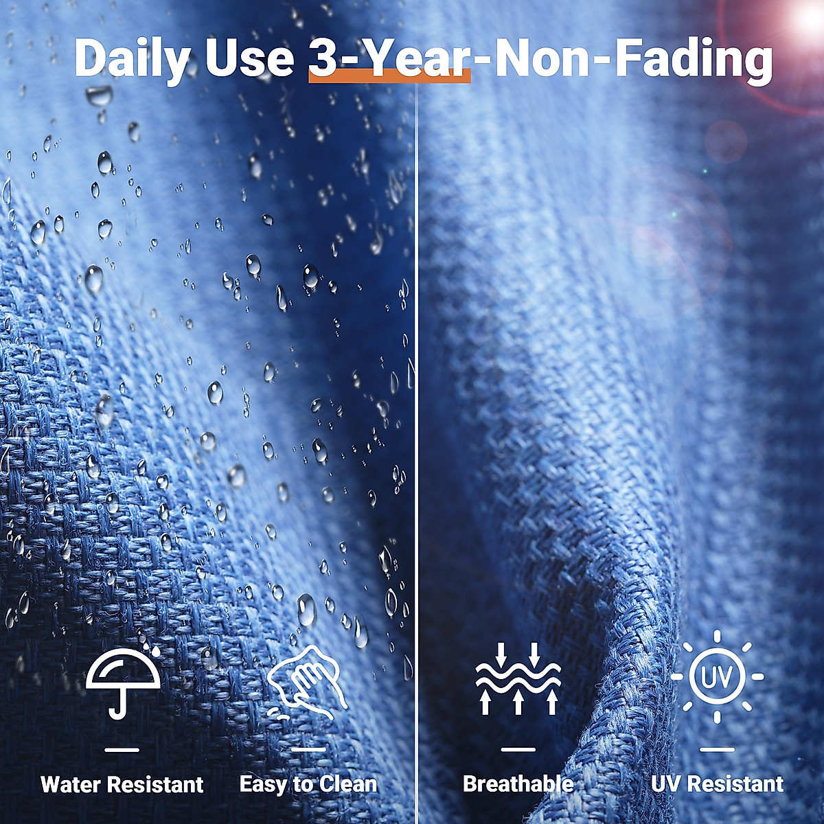 ovios 5 Piece Outdoor Patio Furniture with 3 Seat Sofa,Rattan Wicker Coversation Set with Swivel Rocking Chair,Balcony Sofa Set with Shiny Table for Outside Porch Backyard Pool,Blue