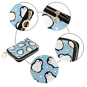 Cute Penguins Seamless Credit Card Coin wallet, RFID Blocking Compact Women Leather Card Holder, Key Change Organizer, Zipper Purse Clutch Pouch Pocket