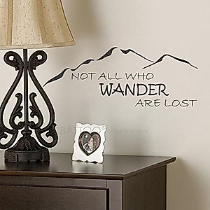 BATTOO Not All Who Wander are Lost Wall Decal Mountain Vinyl Sticker 30" W 11.5" H Family Kids Room Mural Motivation Love Home Travel Hobbit, Black