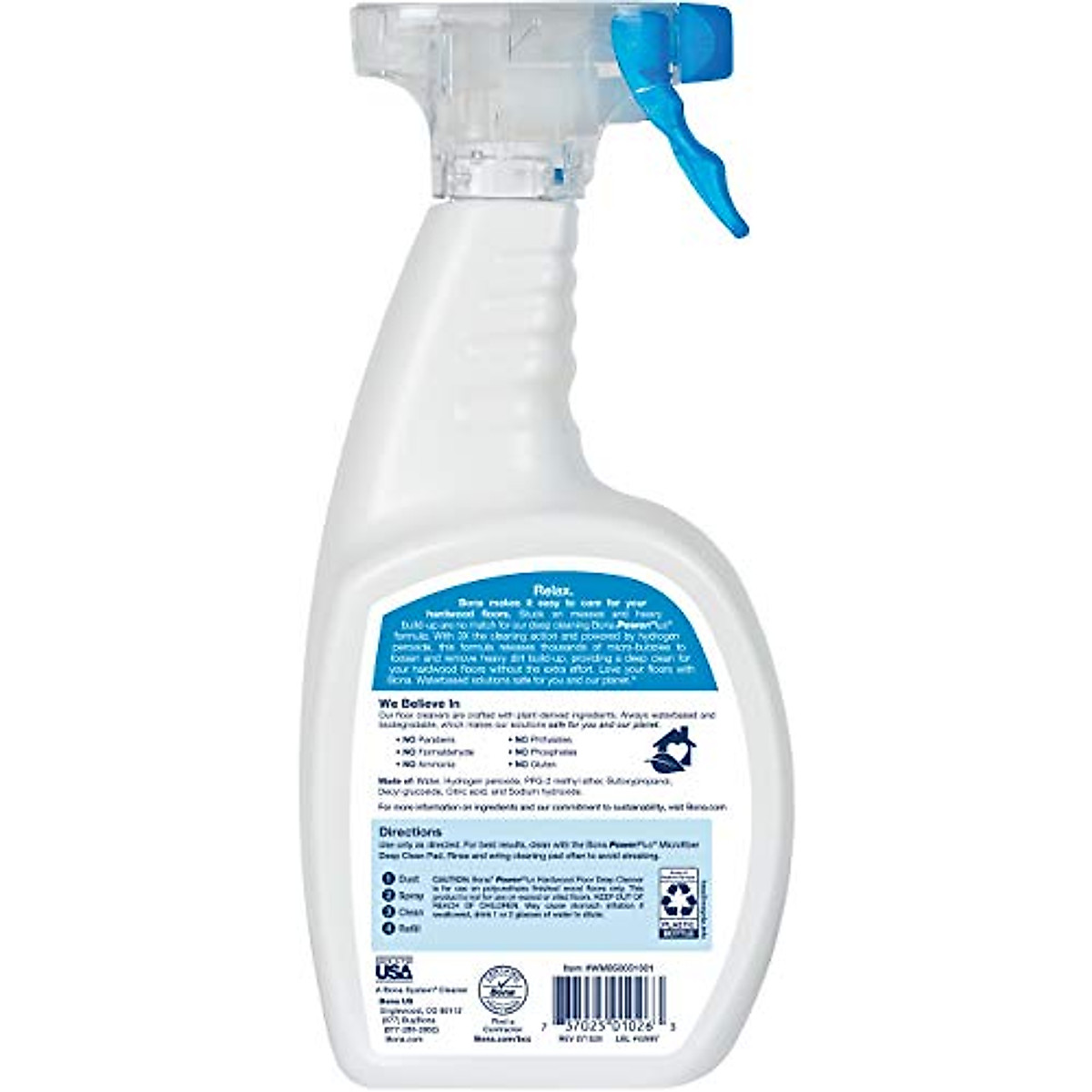 Bona PowerPlus Hardwood Floor Deep Cleaner Spray - 32 fl oz - Refillable - Oxygenated Formula and Residue-Free Floor Cleaning Solution - for Wood Floors