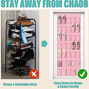 Over The Door Shoe Organizers Pink with 35 Durable Mesh Pockets Baby Organizer Storage Hanging Shoe Organizer Shoe Holder Rack For Toddler Girl Room Baby Room Craft Room Bedroom Pantry Bathroom Closet