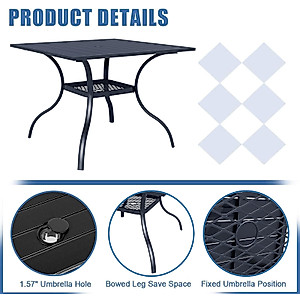 Oakcloud 5-Piece Metal Outdoor Patio Furniture Outdoor Dining Set, 4 Metal Swivel Chairs and Square Dining Table with Umbrella Hole