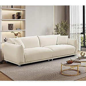 Container Furniture Direct Stylish and Luxurious Velvet Sofa with Modern Corner Design, Living Room Furniture with Minimalist Vibes, Two Accent Pillows Included, Cream White