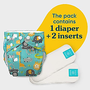 Charlie Banana Baby Fleece Reusable and Washable Cloth Diaper System, 1 Diaper and 2 Inserts, Gone Safari, One Size