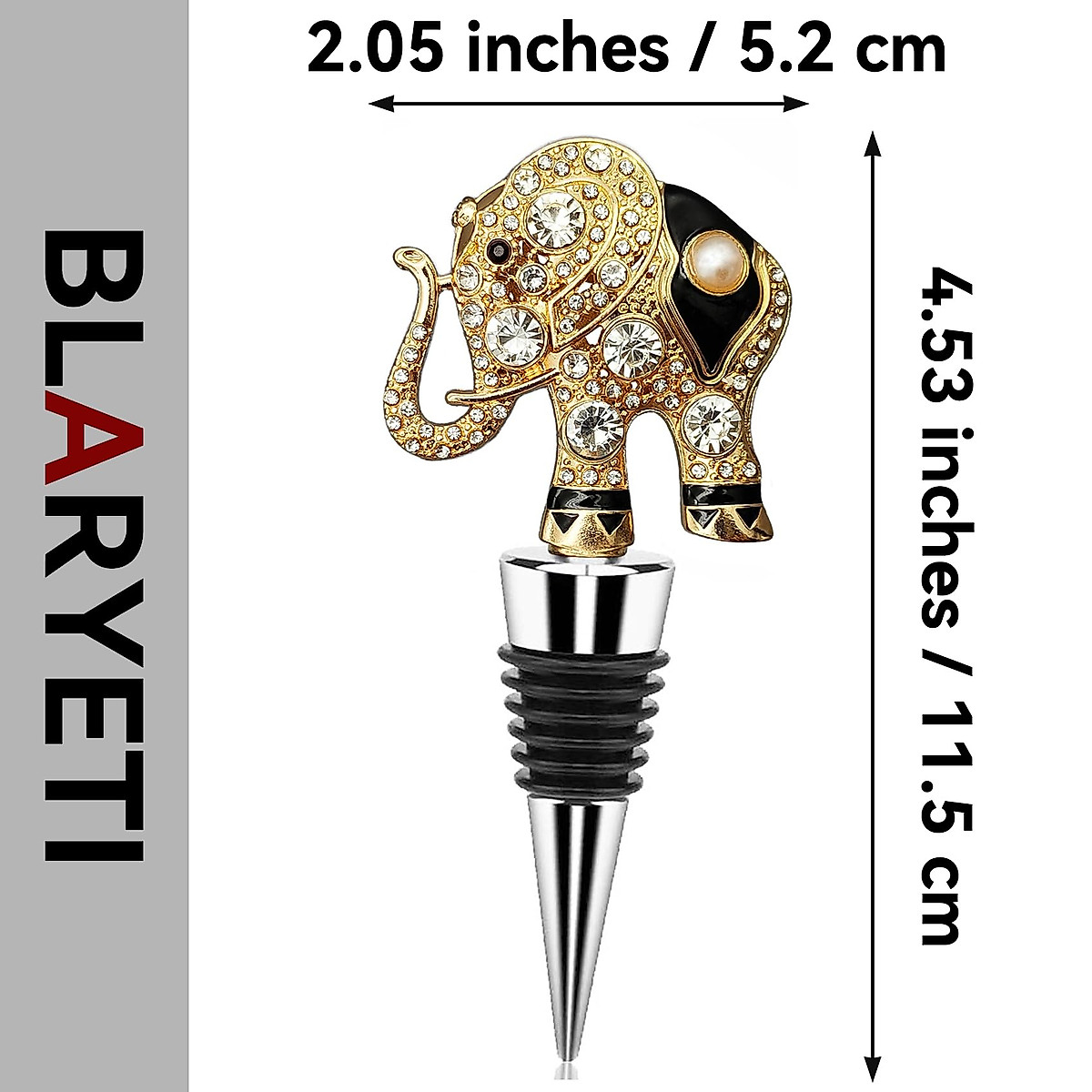 Wine Bottle Stopper Airtight Seal-Decorative Crystal Polygonal Gem Pearls Elephant Animal Gold Bottle Topper for Wine &Beverage Plug,Set of 1