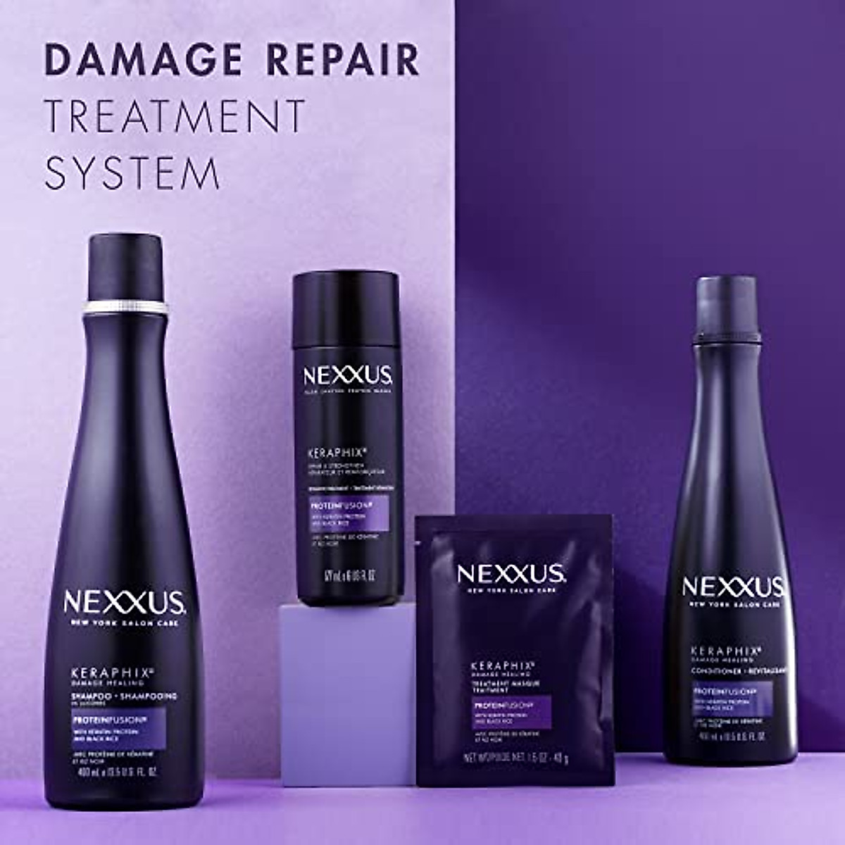 Nexxus Keraphix Shampoo for Damaged Hair Keraphix with ProteinFusion Silicone-Free with Keratin Protein and Black Rice 13.5 oz