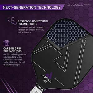 JOOLA Method Pickleball Paddle with Smooth or Textured Carbon Grip Surface Technology for Maximum Spin and Control - Polypropylene Honeycomb Core Pickleball Racket Available in 12mm and 14mm