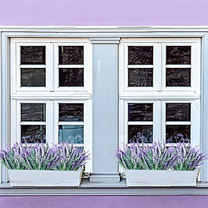 LZXD 12 Bundles Artificial Lavender Flowers,Flocked Plastic Lavender Bundle,Fake Grasses Plants for Indoor Outdoor Home Kitchen Office Table Decoration Garden Porch Window Box Decorating