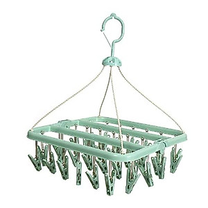 alladaga Clothes Drying Hanger with 32 Clips and Drip Foldable Hanging Rack (Light Green)