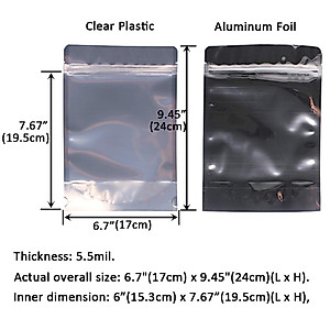 Belinlen 100 Pack 6 x 9 Inch Stand Up Pouch Bags Zipper Mylar Bags Clear Front with Aluminum Foil Back Reusable Food Storage Bags for Multipurpose with Gusset Bottom(5.5mil Thickness)