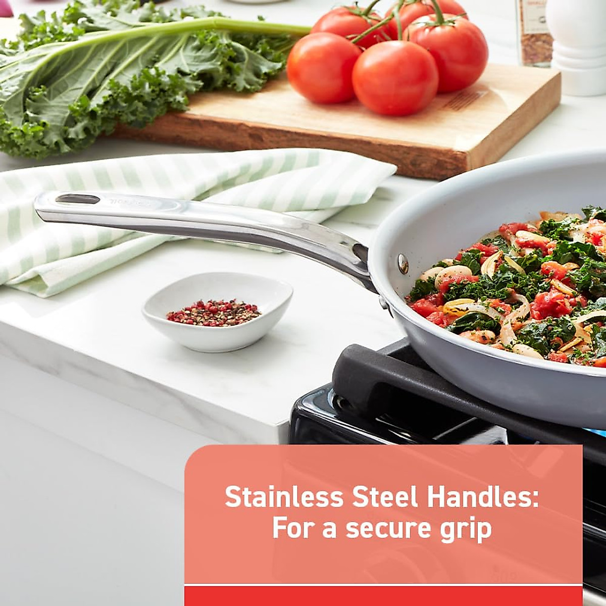 T-fal Fresh Gourmet Recycled Ceramic Nonstick Frypan 10.25 Inch, Oven Broiler Safe 500F, Cookware, Pots and Pans Grey